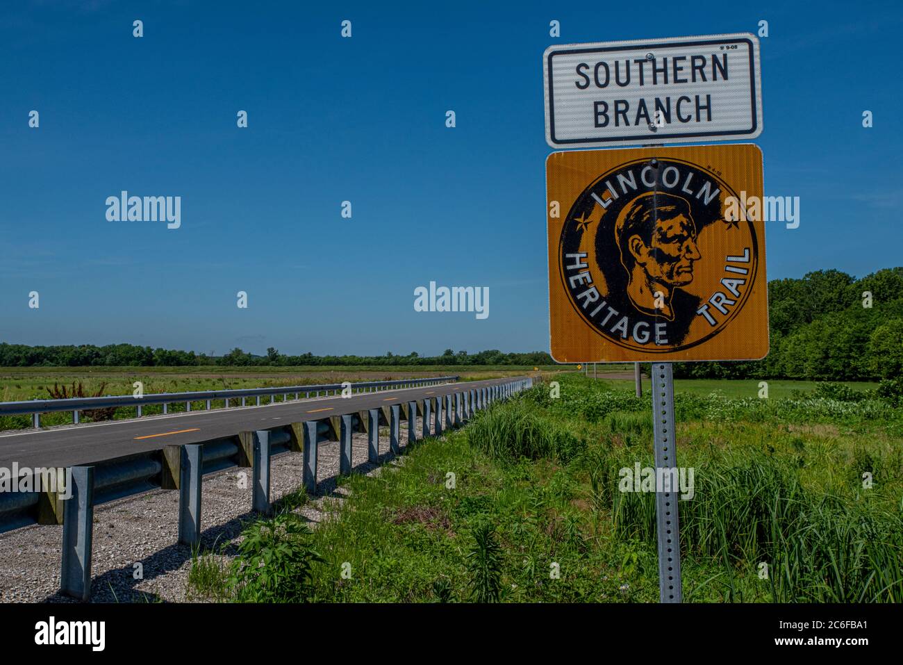 Randolph County, IL--June 13, 2020; red and back highway sign with ...