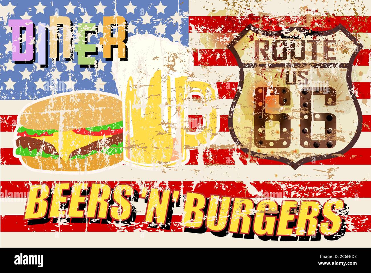 Vintage route 66 diner sign,old fast food restaurant advertsing sign ...