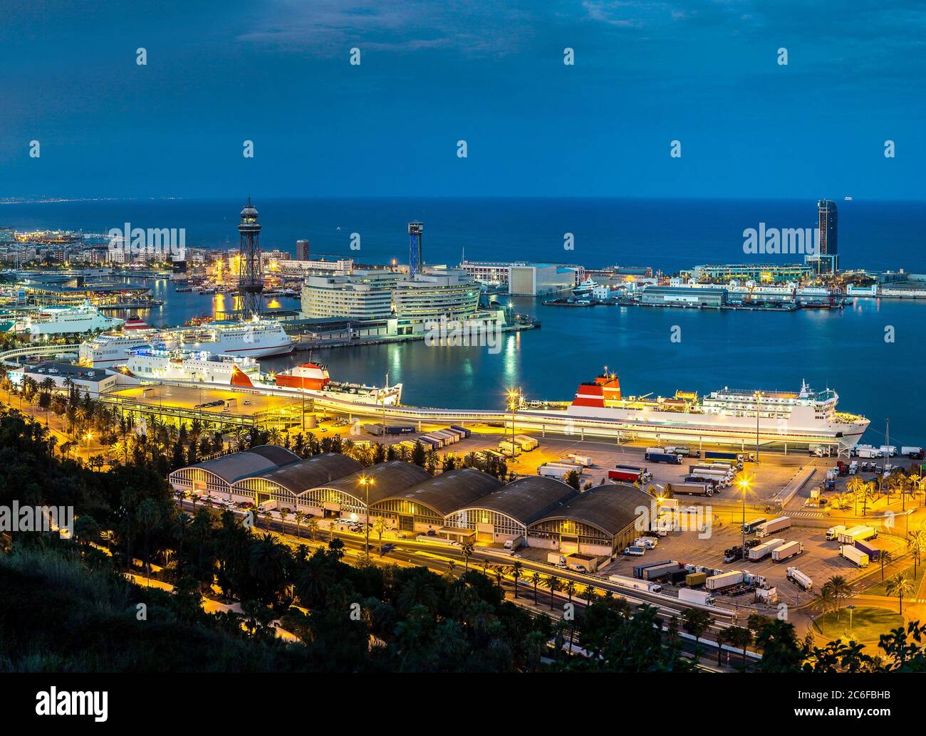 Panorama of port vell in sunset barcelona hi-res stock photography and ...