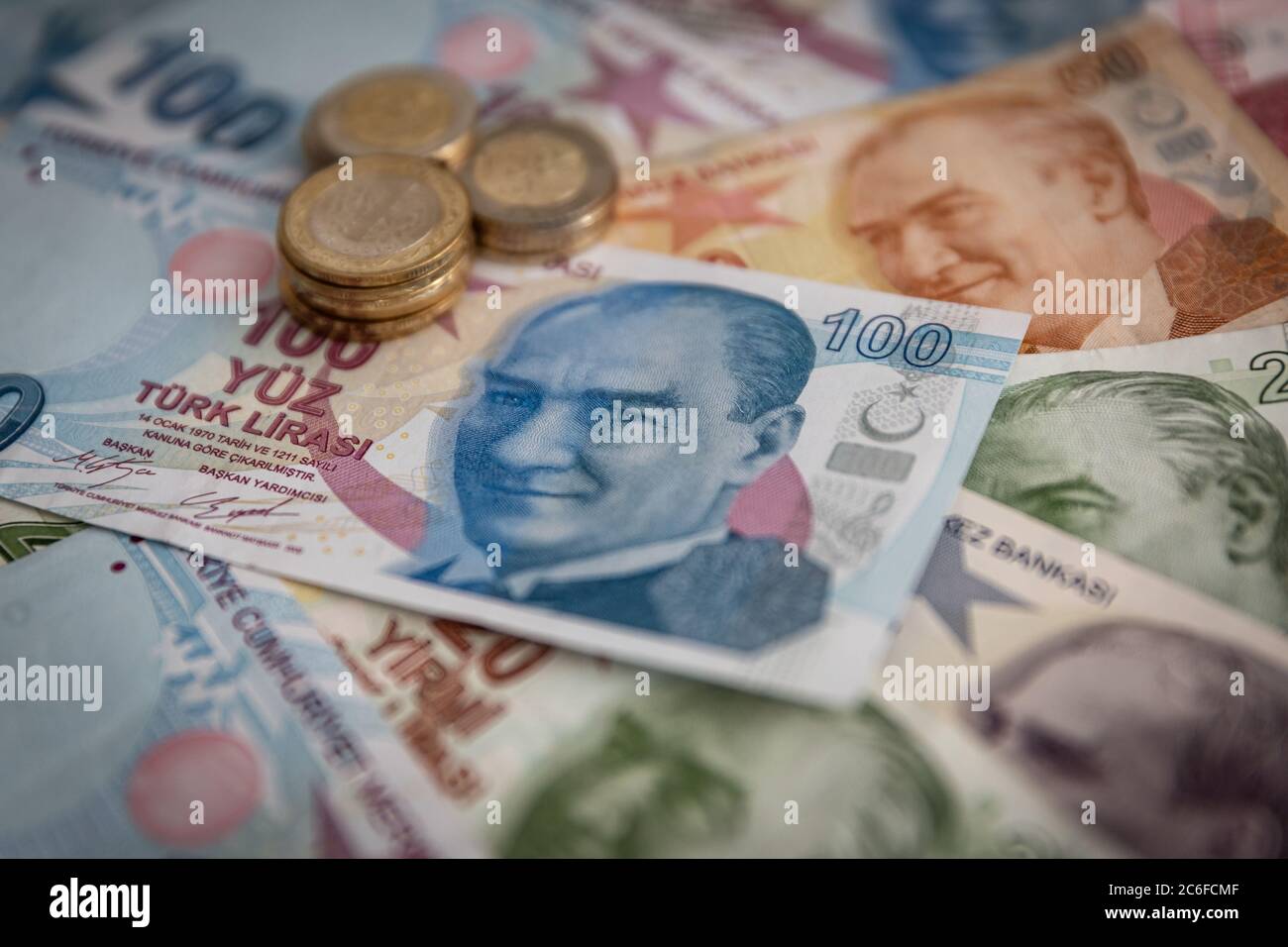 Bunch of Various Turkish Currency Lira Banknotes and Coins Stock Photo ...
