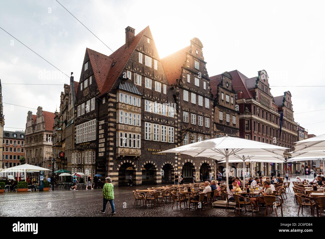 Bremen, Germany - August 5, 2019: People enjoying in a bar terrace in ...