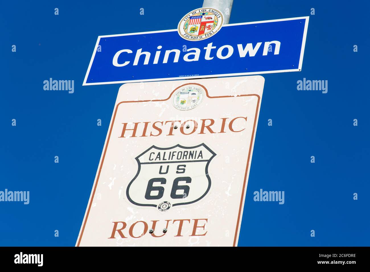 Route 66 Sign in Chinatown, Los Angeles, California, USA Stock Photo ...