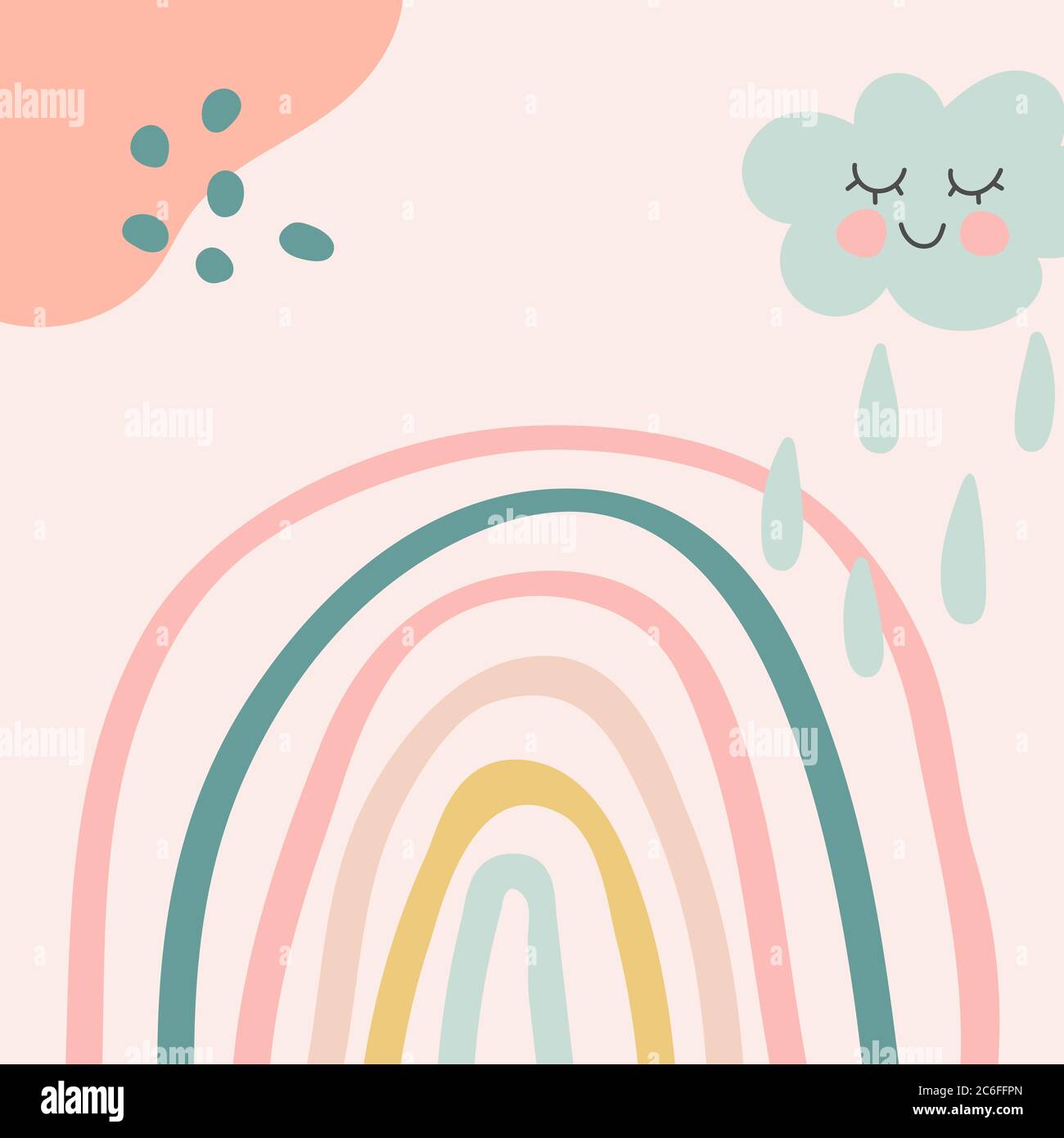 Kids nursery decoration with rainbow. Organic shapes cover design in ...