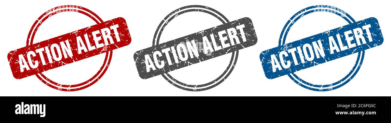 action alert stamp. action alert sign. action alert label set Stock ...