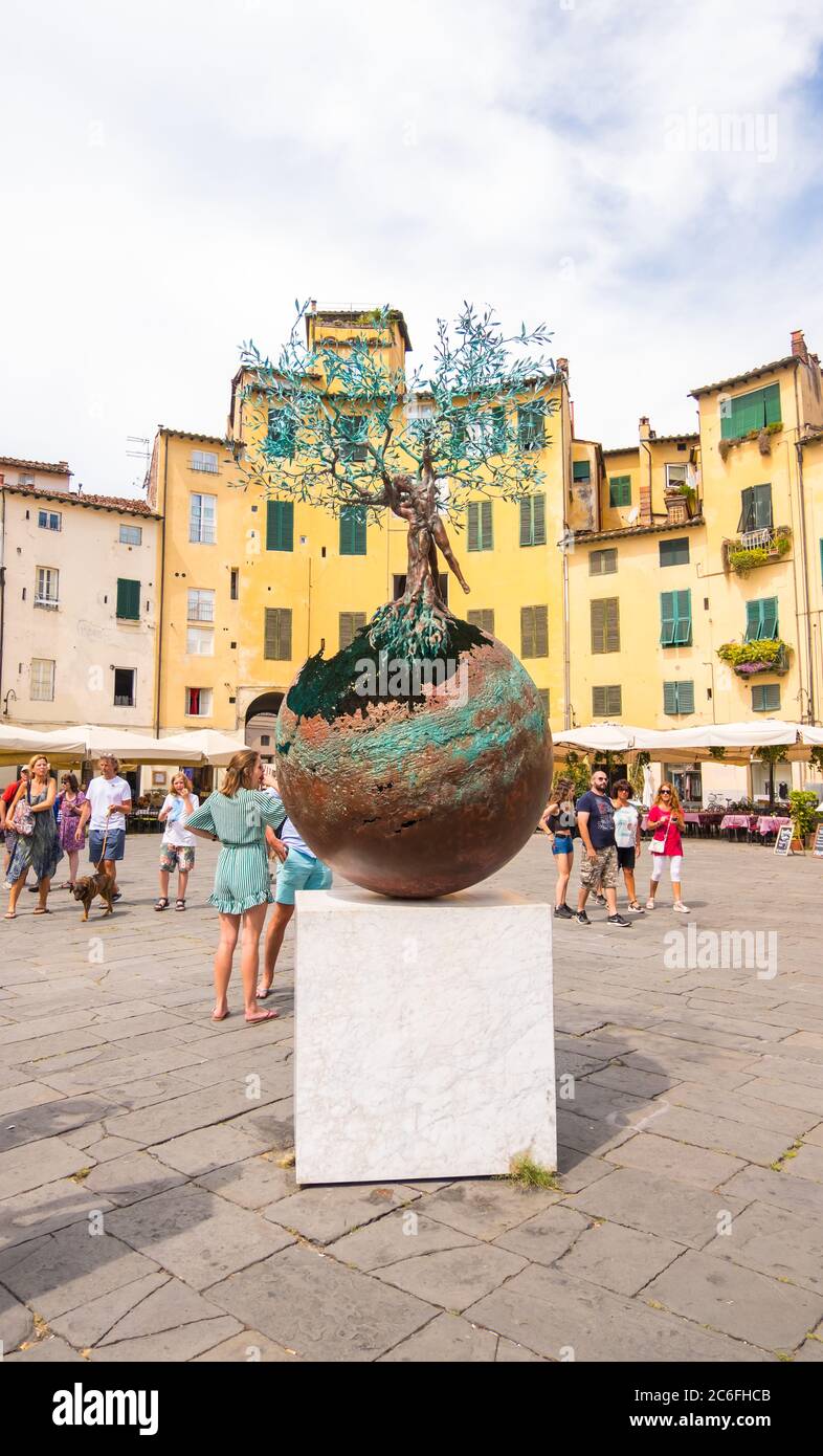Lucca, Italy - August 14, 2019: Bronze sculpture of the Tree of Life by ...
