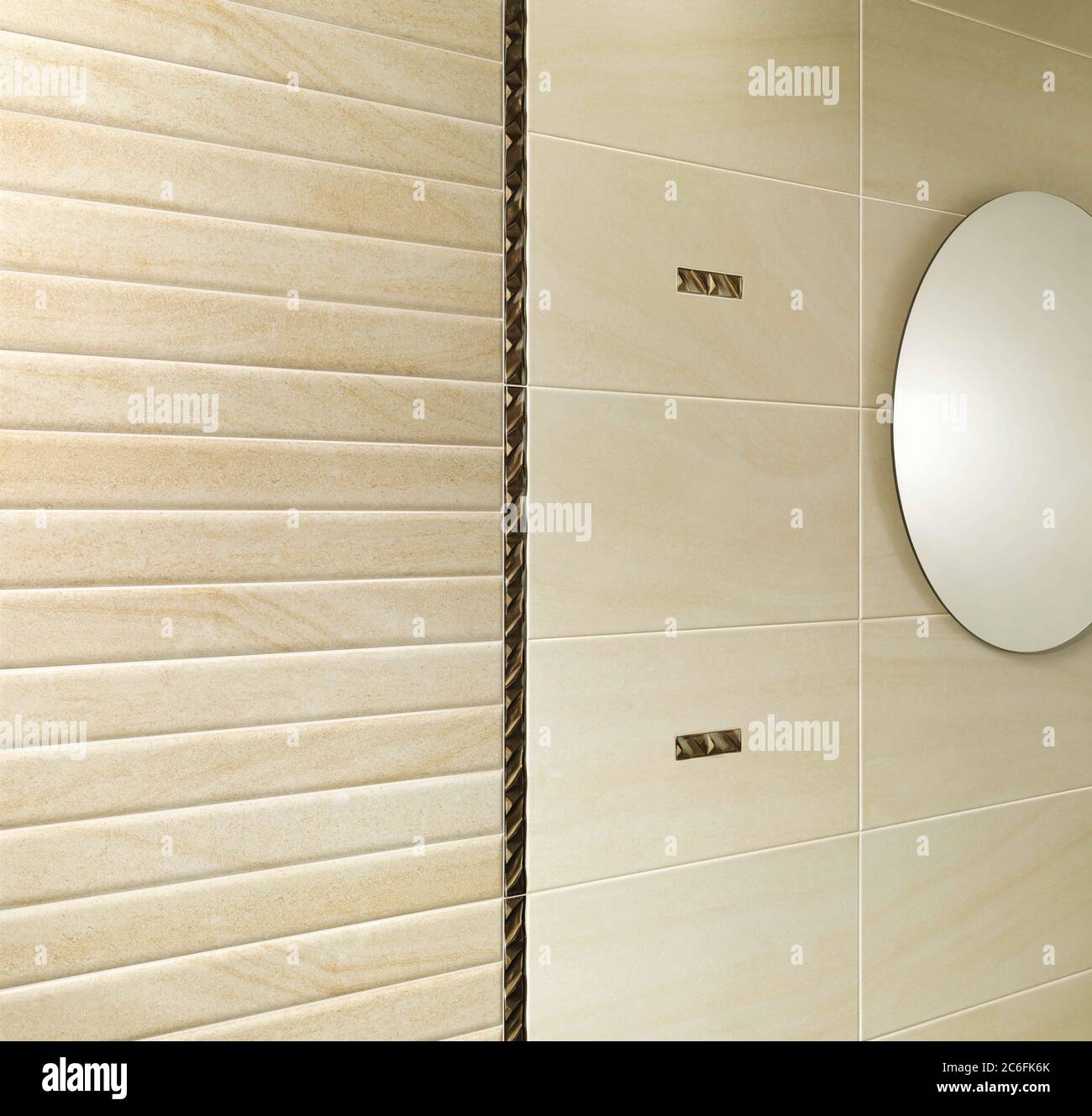 Modern interior design of bathroom with stone texture tiles, luxurious ...