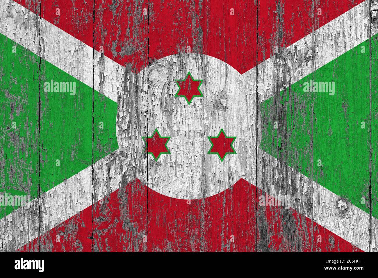 Burundi flag on grunge scratched wooden surface. National vintage ...
