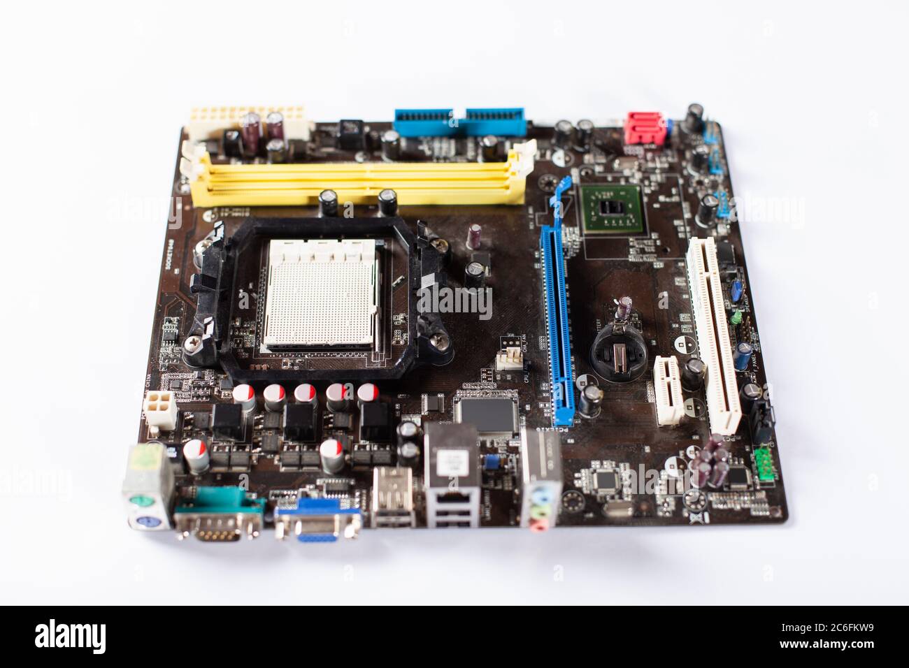 Technological background with closeup on tester checking motherboard ...