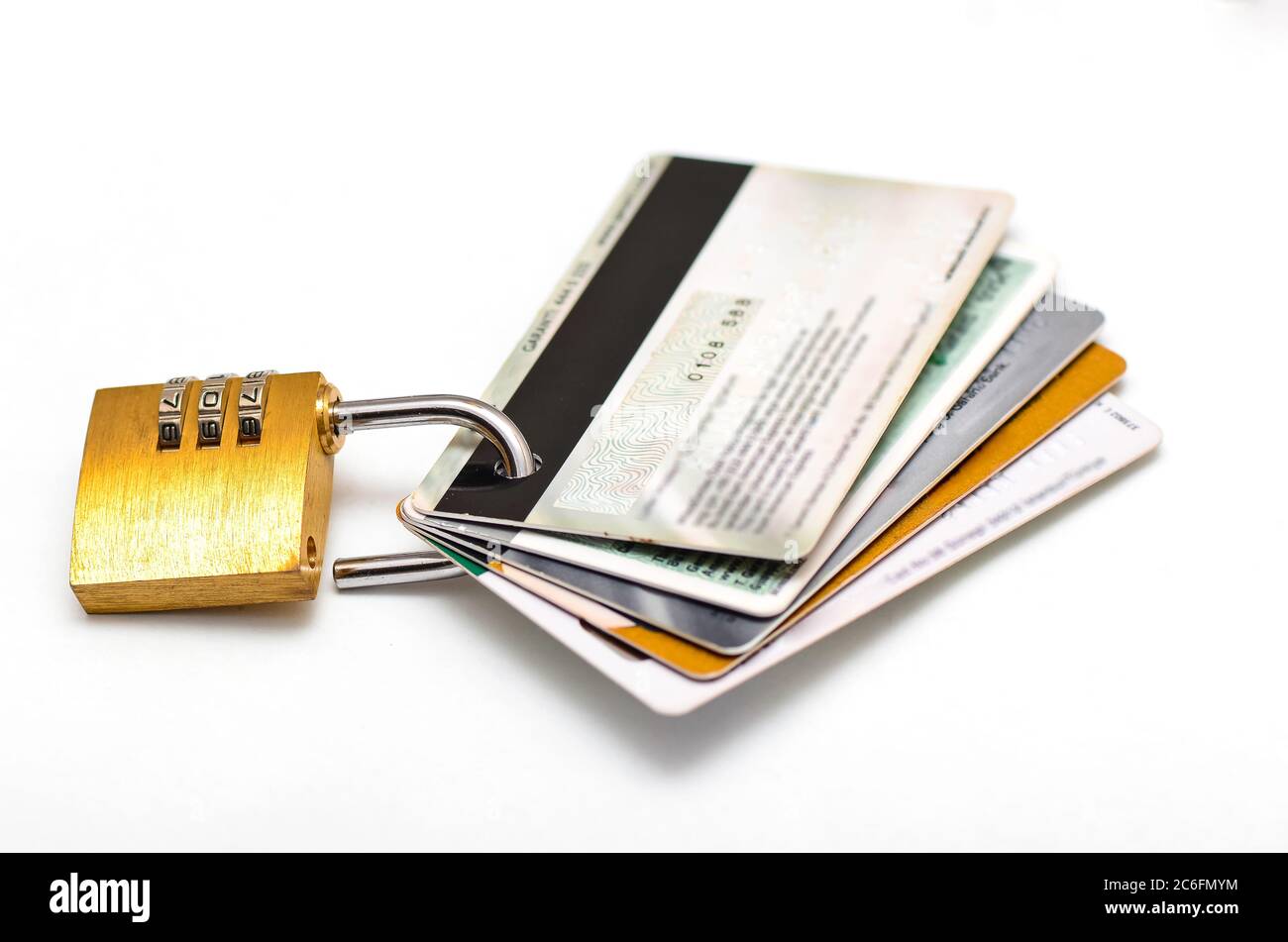 Credit card with padlock on white background. Data security concept ...