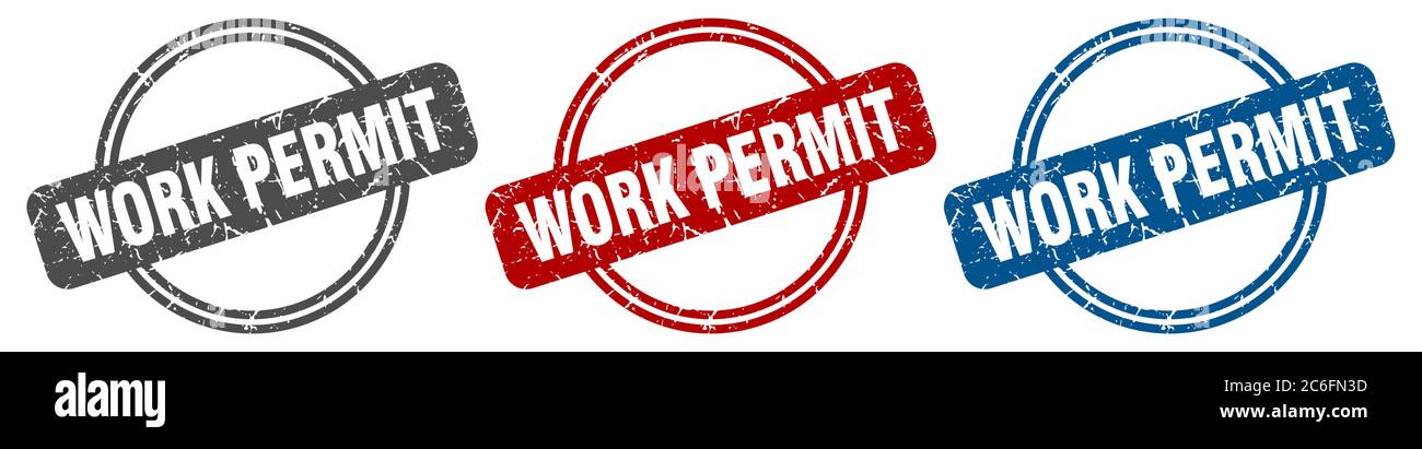 work permit stamp. work permit sign. work permit label set Stock Vector ...