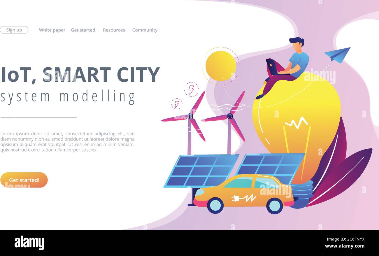 IoT, smart city and system modelling landing page Stock Vector Image ...