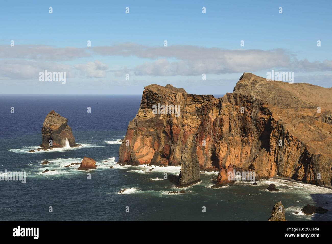 Rugged cliffs on the Atlantic ocean coastline of the island of Madeira ...