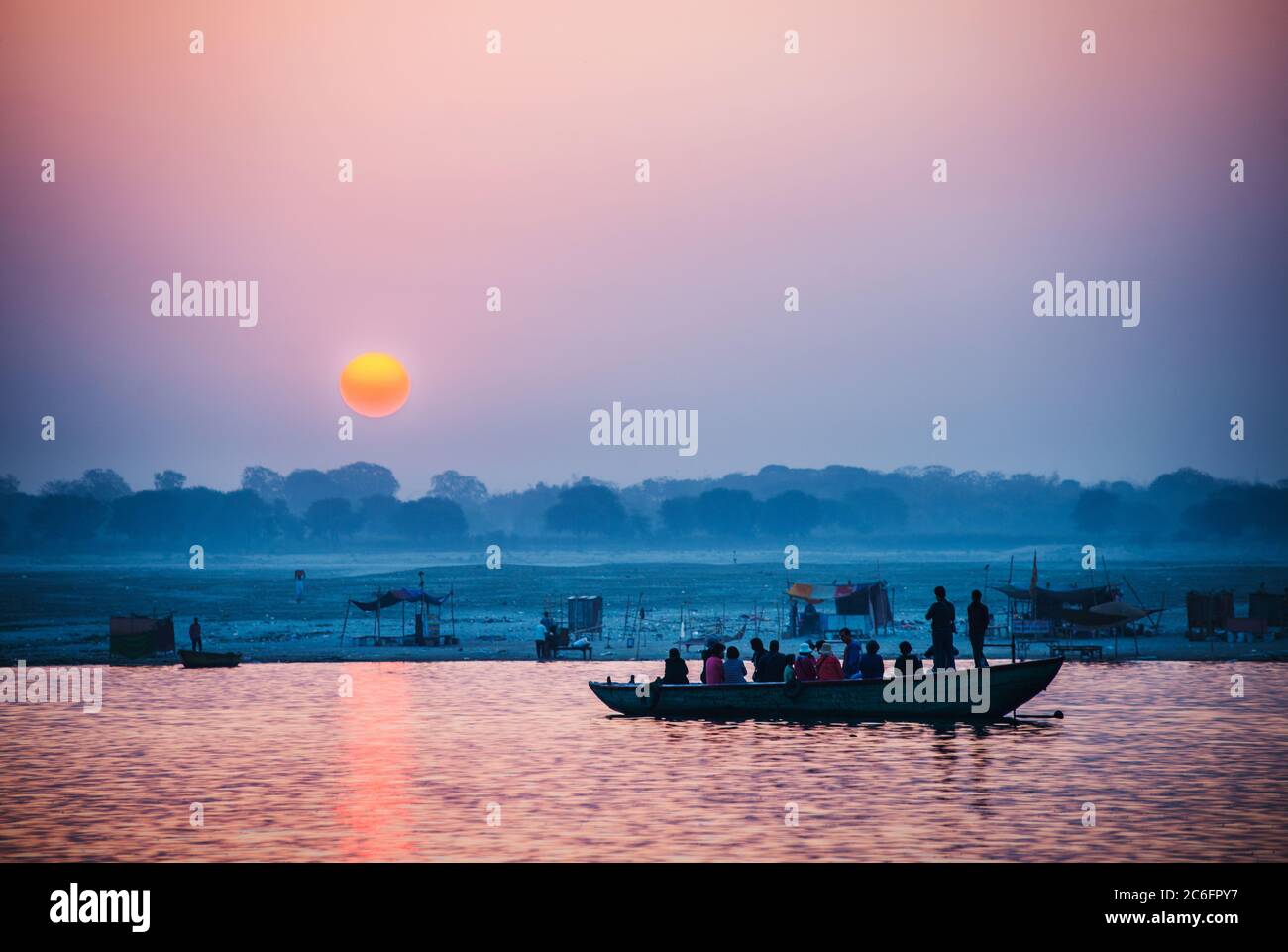 The Ganges River at sunset, Varanasi, India Stock Photo - Alamy