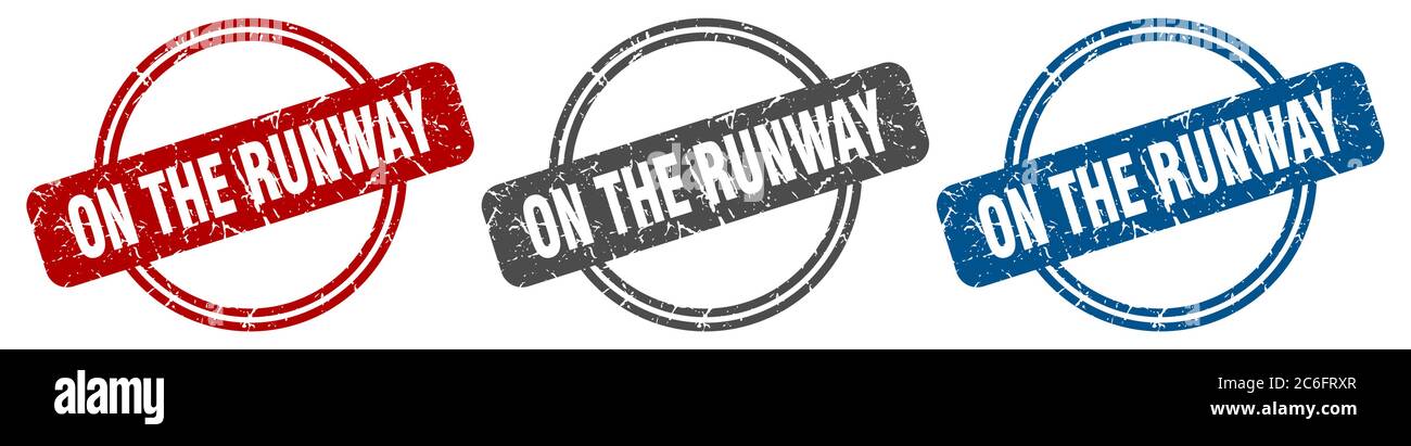 on the runway stamp. on the runway sign. on the runway label set Stock ...