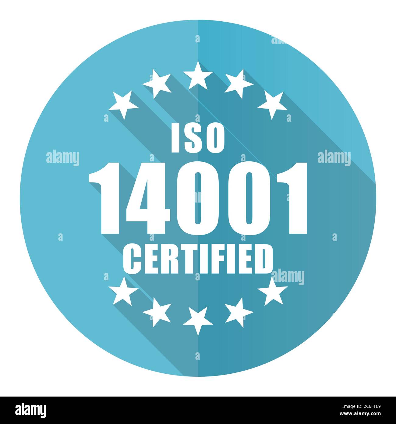 Iso 14001 vector icon, flat design blue round web button isolated on ...