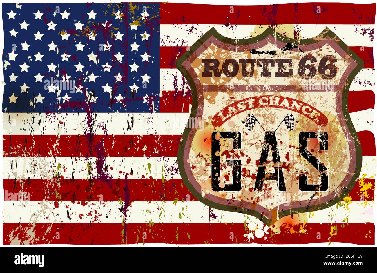 vintage route 66 gas sation sign, retro style vector illustration ...