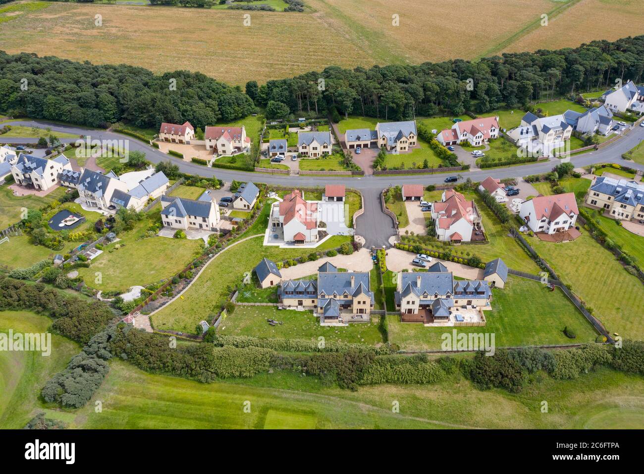 Aerial view of luxury housing estate adjacent to Archerfield Links golf ...