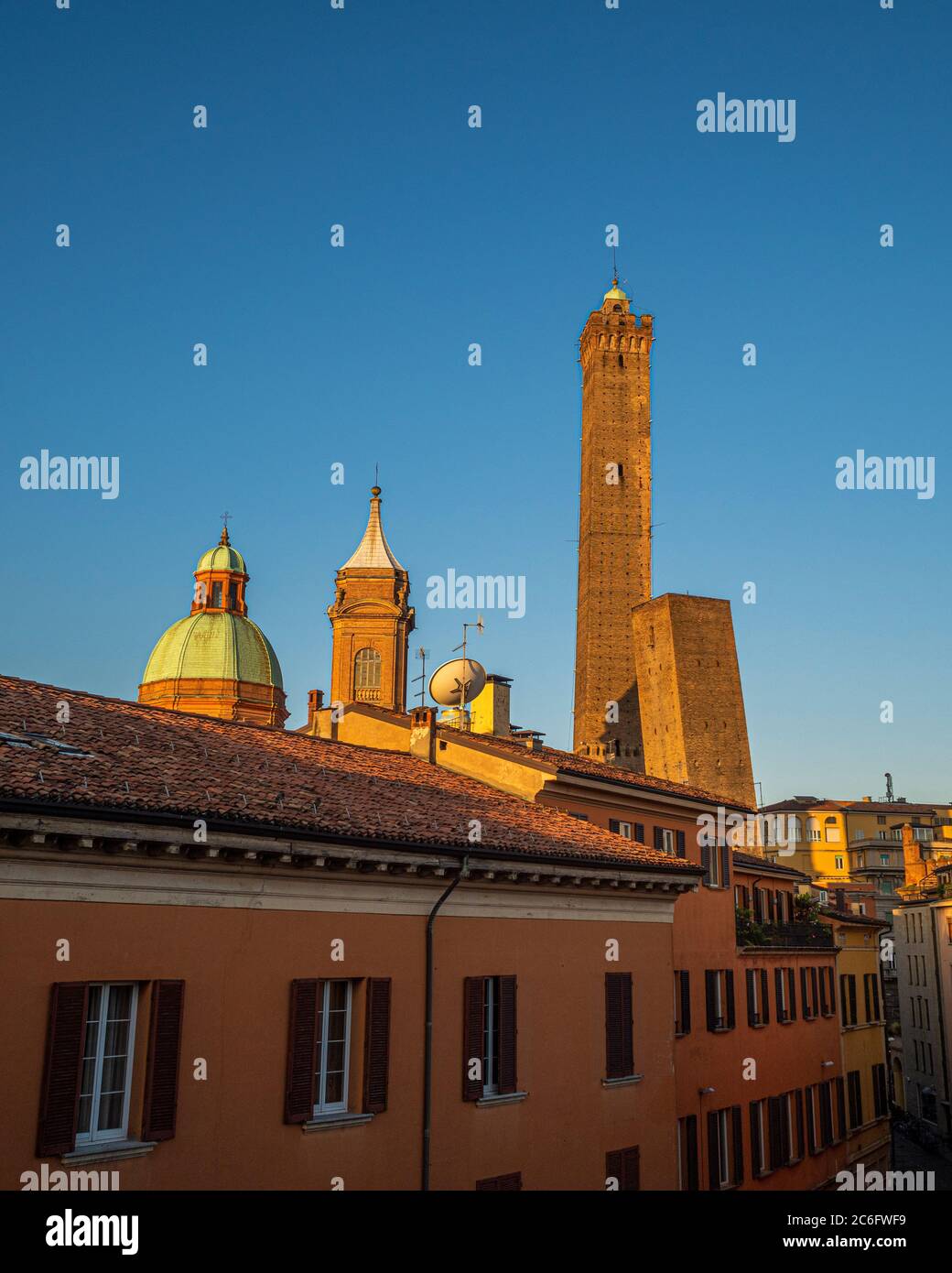 Two Towers, Bologna, The tallest being the Asinelli Tower and its ...