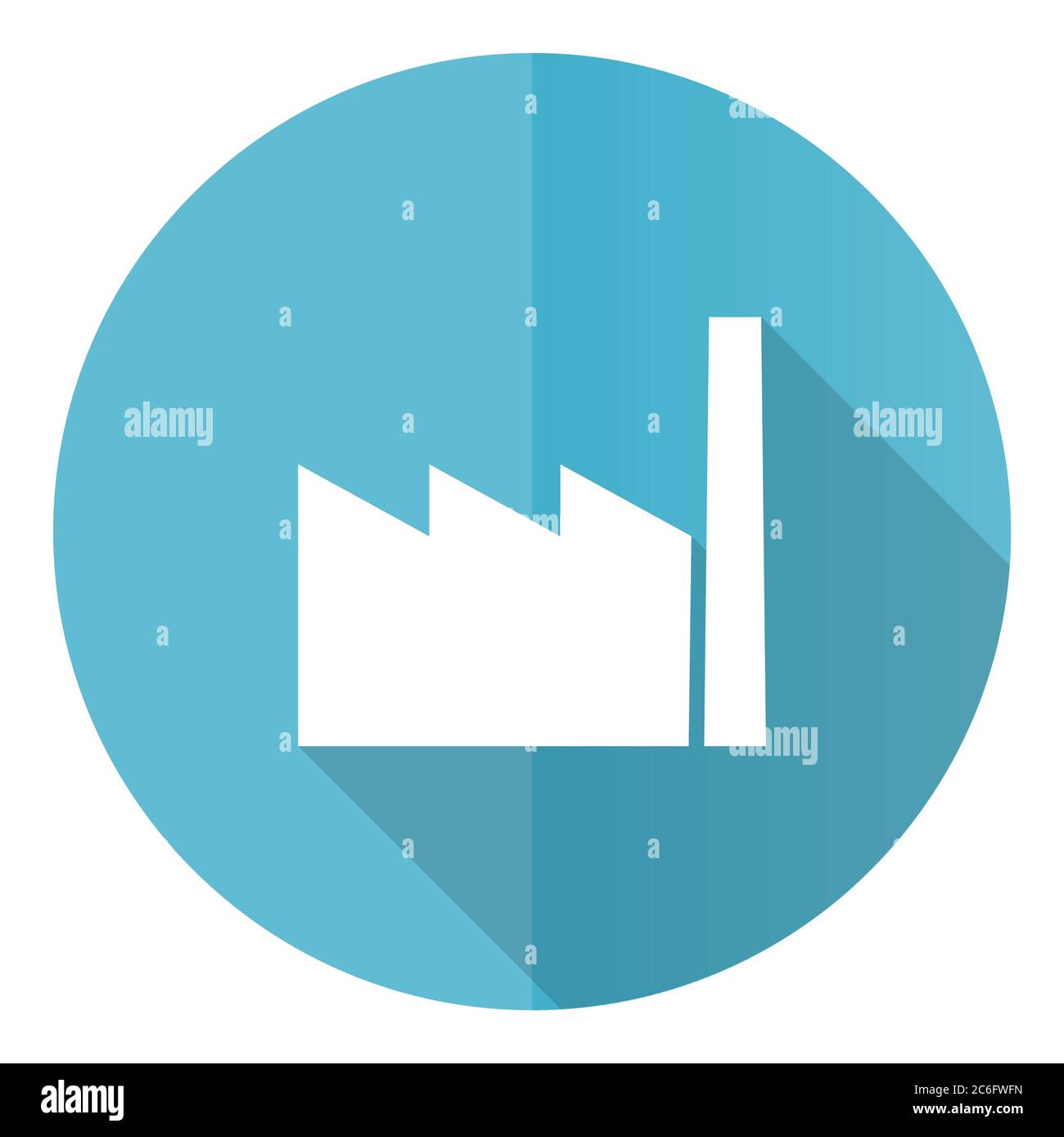 Factory vector icon, flat design blue round web button isolated on ...