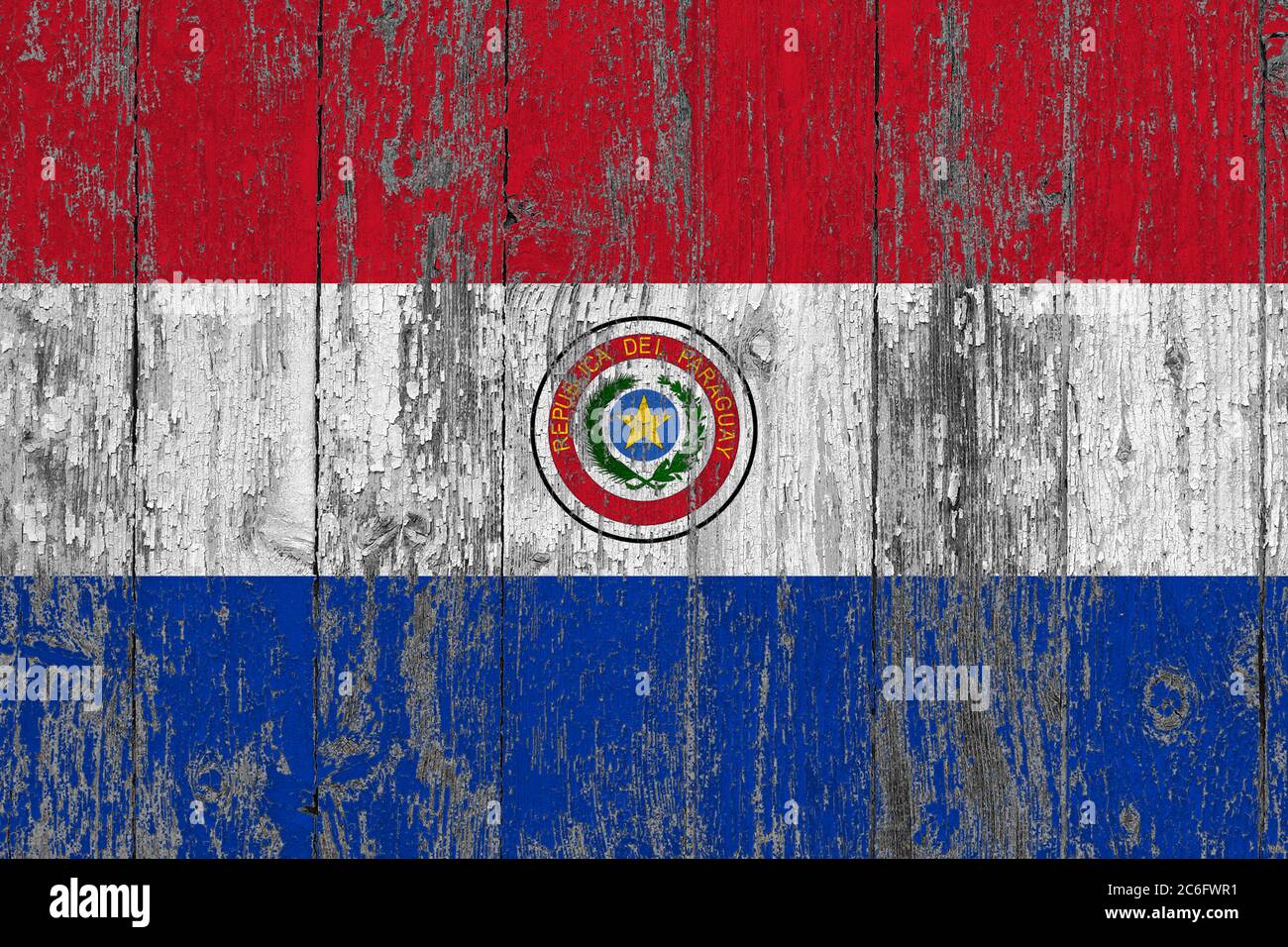 Paraguay flag on grunge scratched wooden surface. National vintage ...