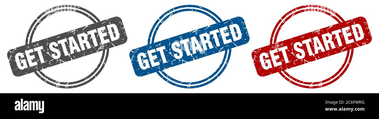 get started stamp. get started sign. get started label set Stock Vector ...
