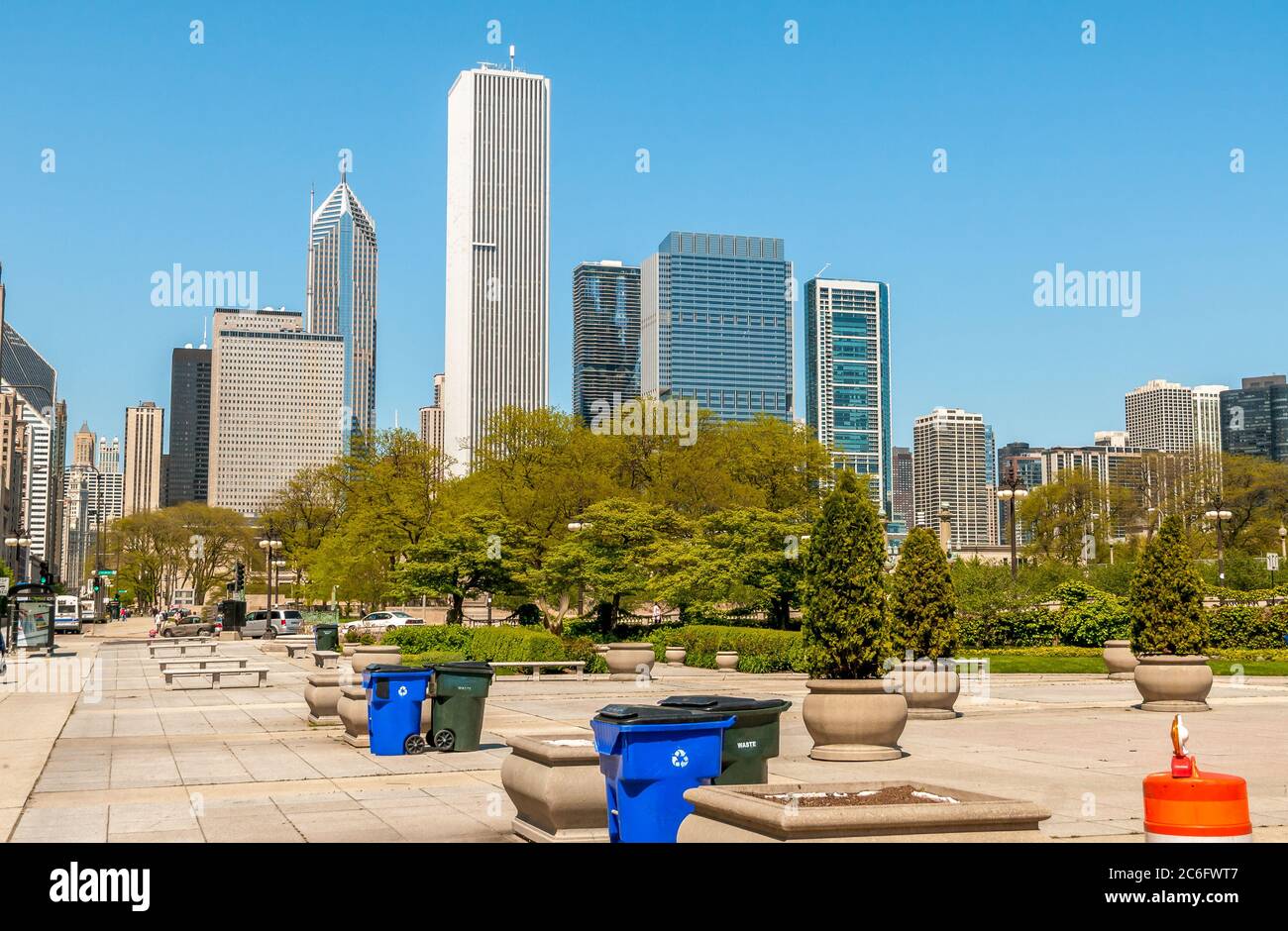 Street in Chicago downtown skyline in a sunny day, Illinois, USA Stock ...