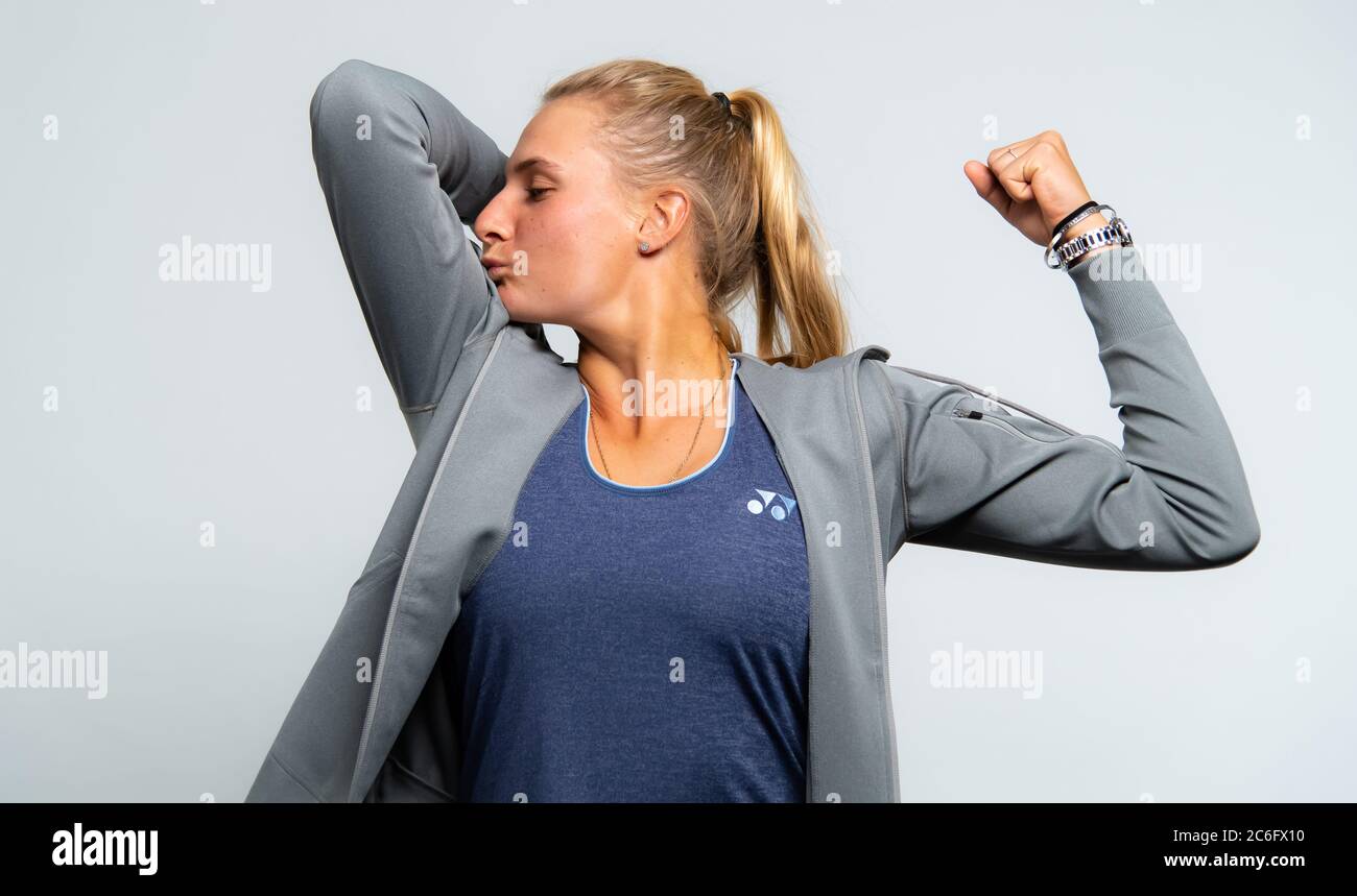 Dayana Yastremska of Ukraine during a video shoot at the 2019 Western ...