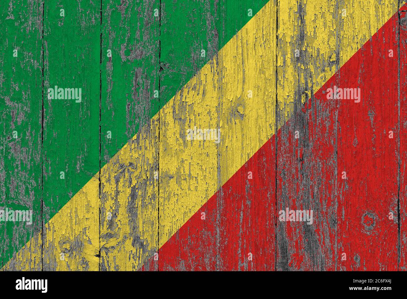 Republic Of The Congo flag on grunge scratched wooden surface. National ...