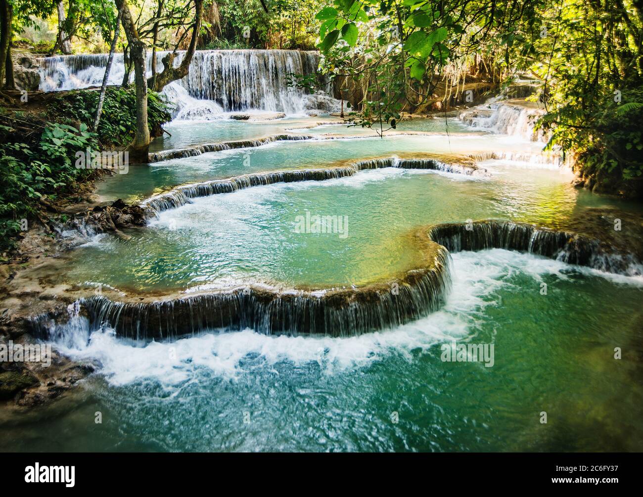 Pool of water underneath Kuang Si Falls, Luang Prabang, Loas, Southeast ...