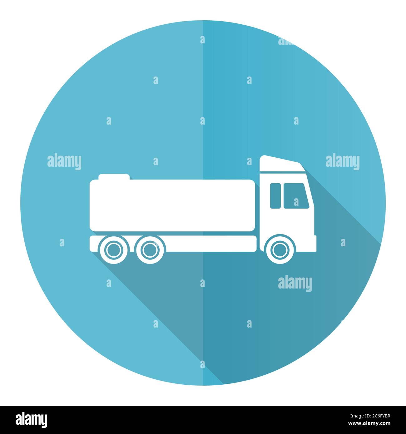 Truck vector icon, flat design blue round web button isolated on white ...