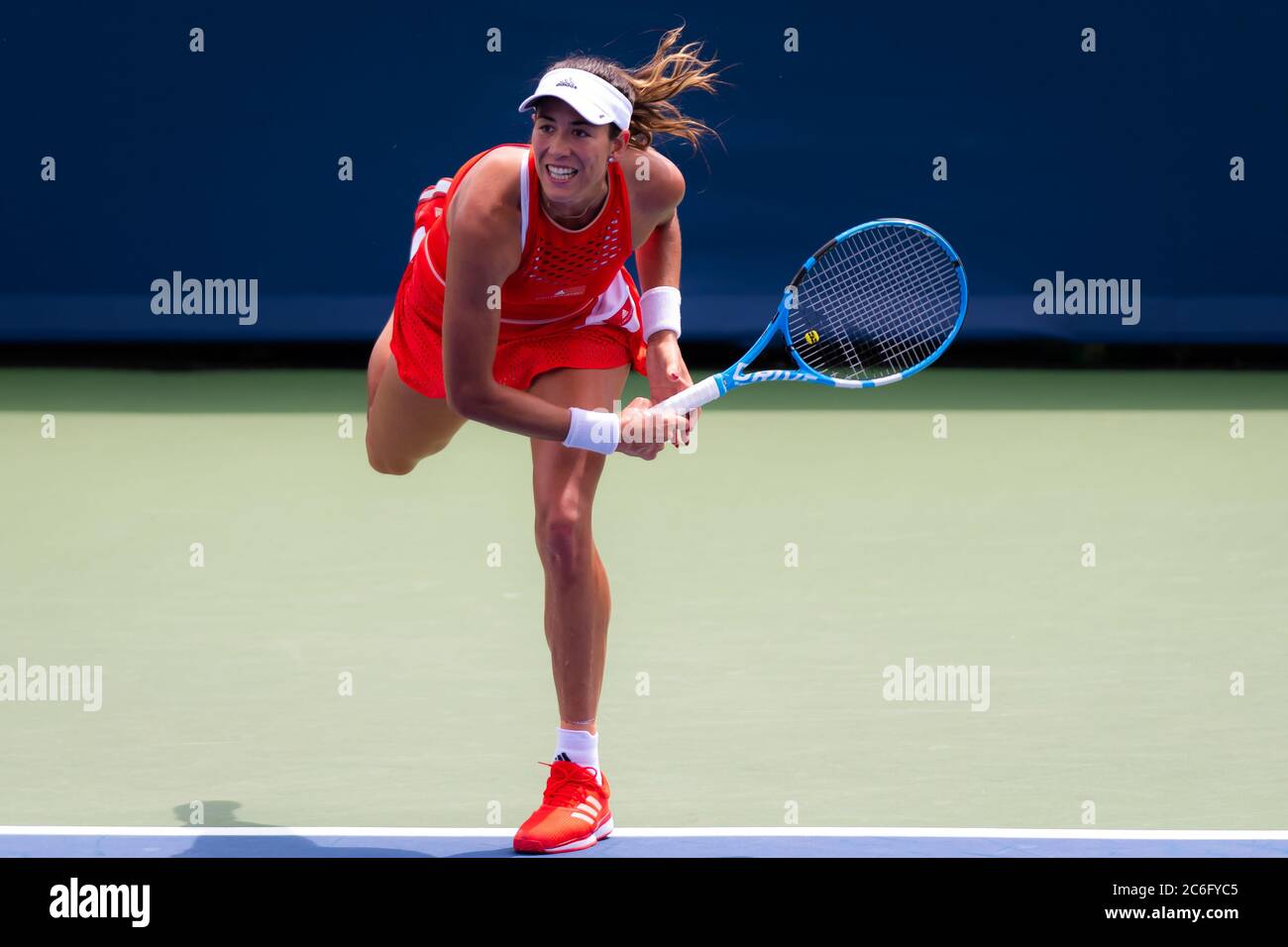 Garbine Muguruza of Spain in action during her first-round match at the 2019 Western & Southern ...