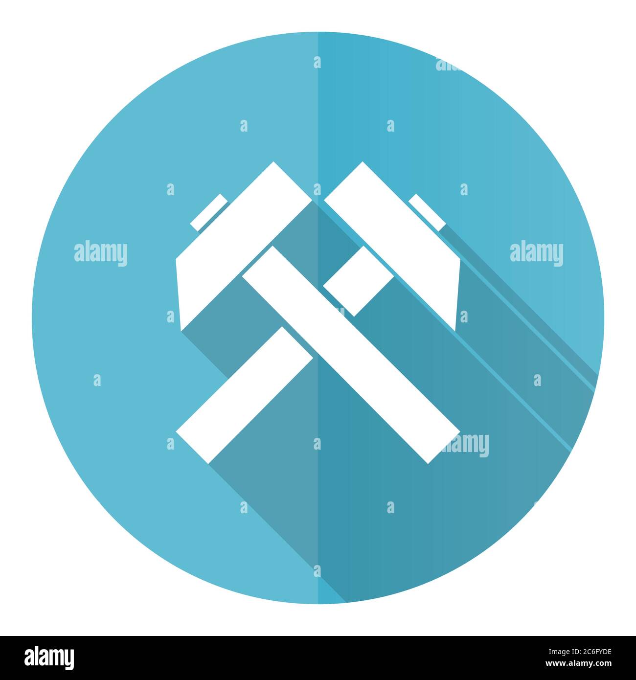 Mining vector icon, flat design blue round web button isolated on white ...