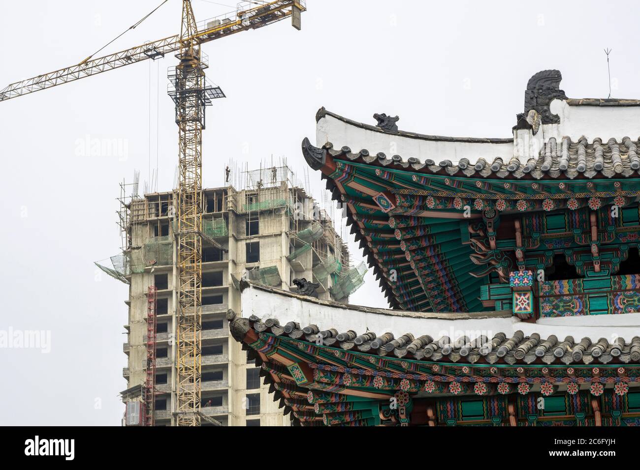 Laborers at work on a construction site in central Pyongyang, North ...