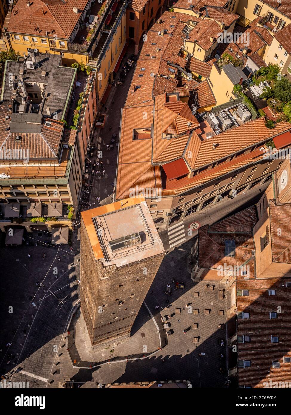 Aerial view of Garisenda Tower, one of the Two Towers. Shot from the ...