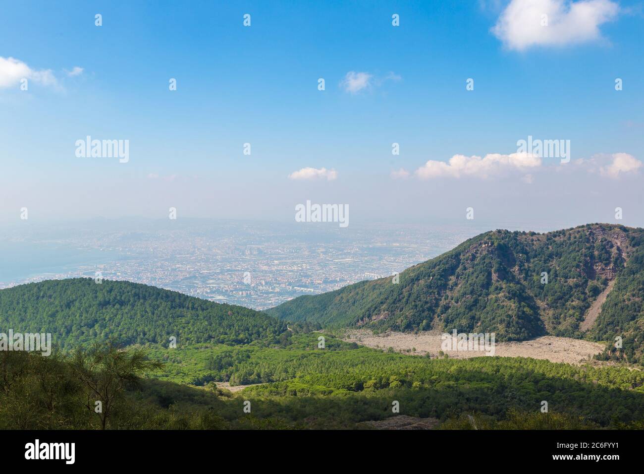 Mountain landscape next to Vesuvius volcano near Naples in a summer day ...