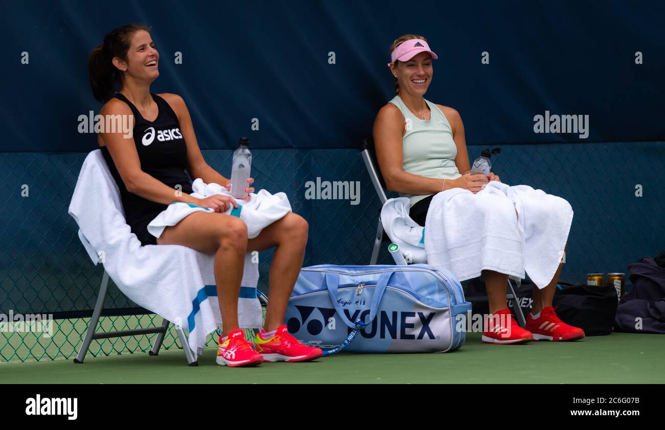 Julia Goerges & Angelique Kerber of Germany during practice at the 2019 ...
