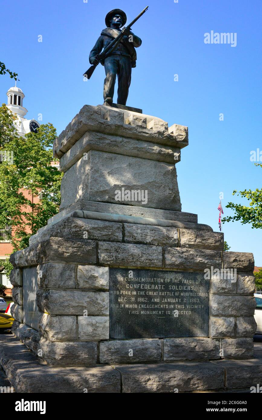 A commemorative Confederate Solider Statue on plinth base with plaque ...