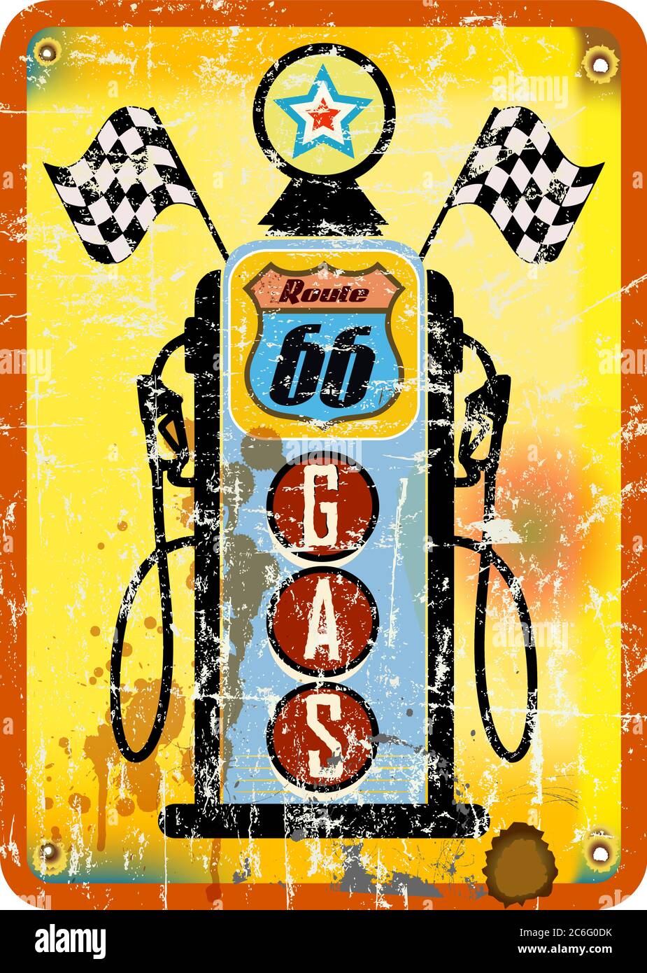vintage route 66 gas sation sign, retro style vector illustration ...