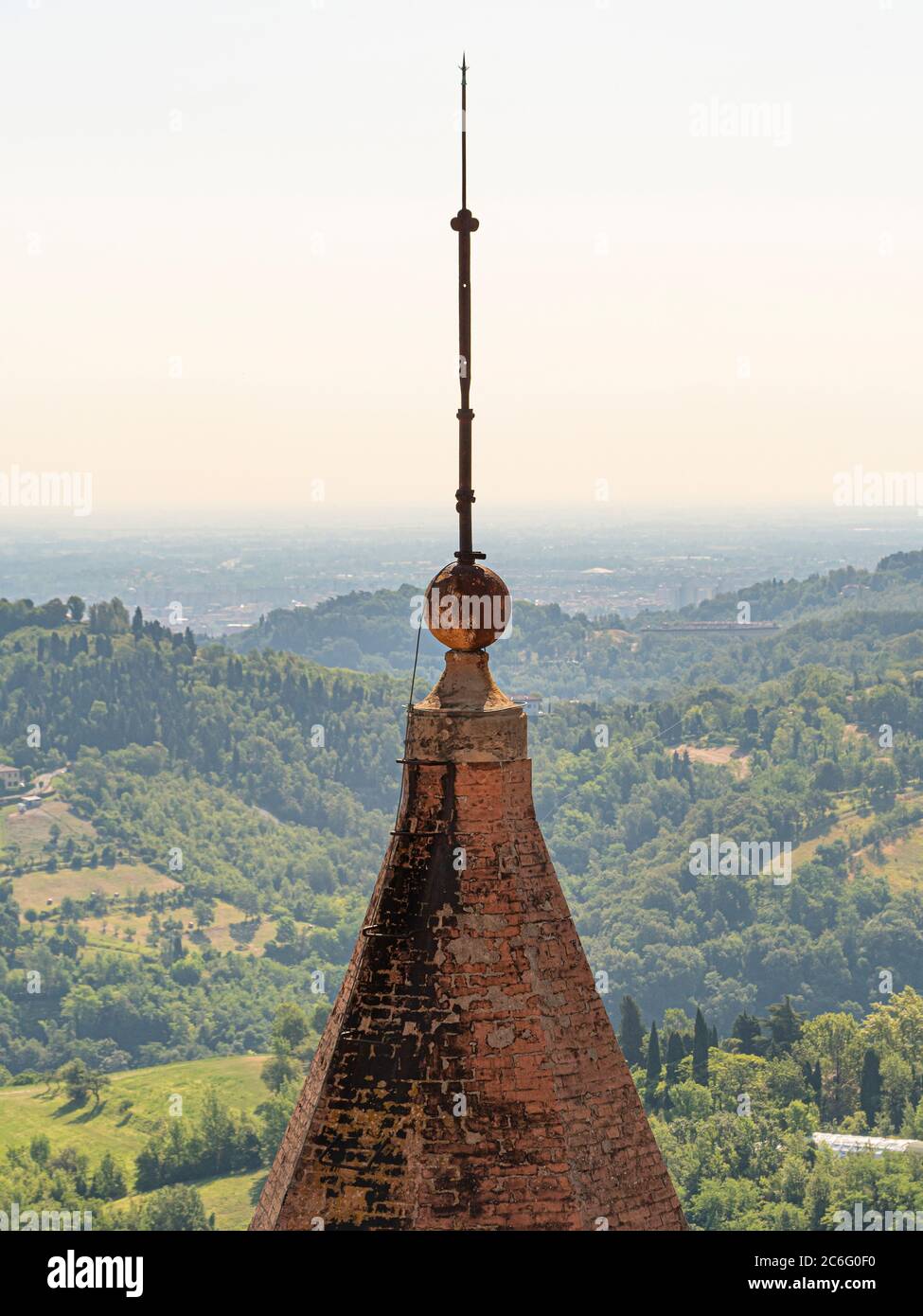 Lightning conductor on the bell tower of San Luca church, with Bologna ...