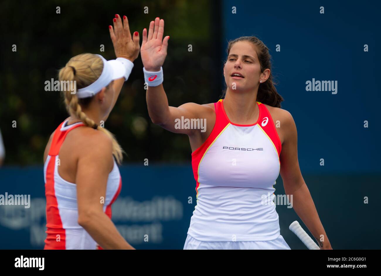 Julia Goerges & Angelique Kerber of Germany playing doubles at the 2019 ...