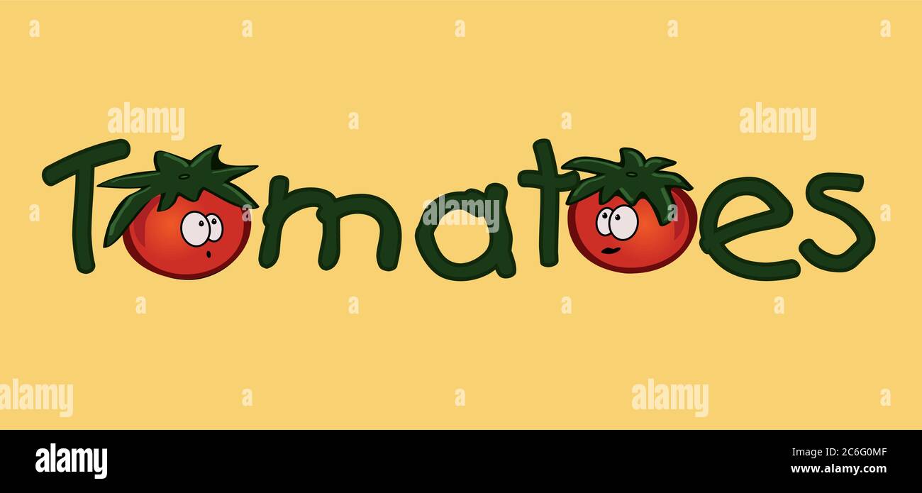 Tomatoes text sample, template inscription yellow background vector ...