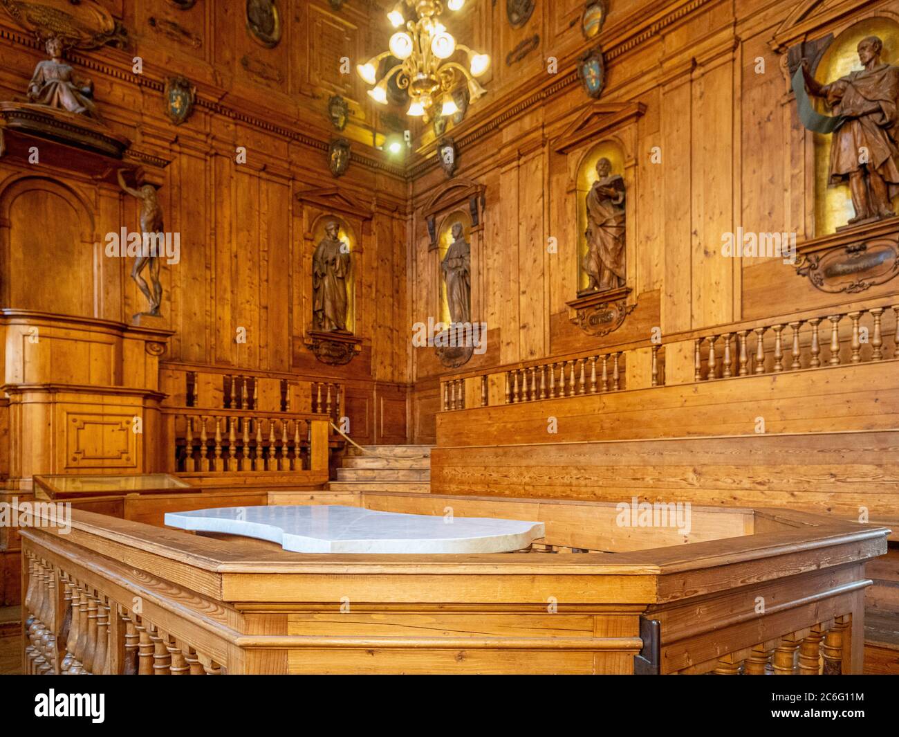 The Anatomical Theatre of the Archiginnasio. Bologna, Italy Stock Photo ...