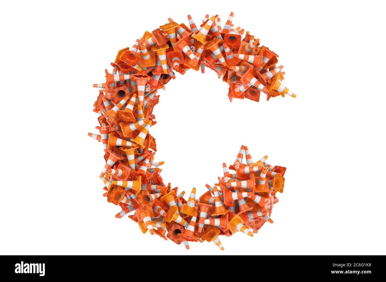 Letter C from traffic cones, 3D rendering isolated on white background ...