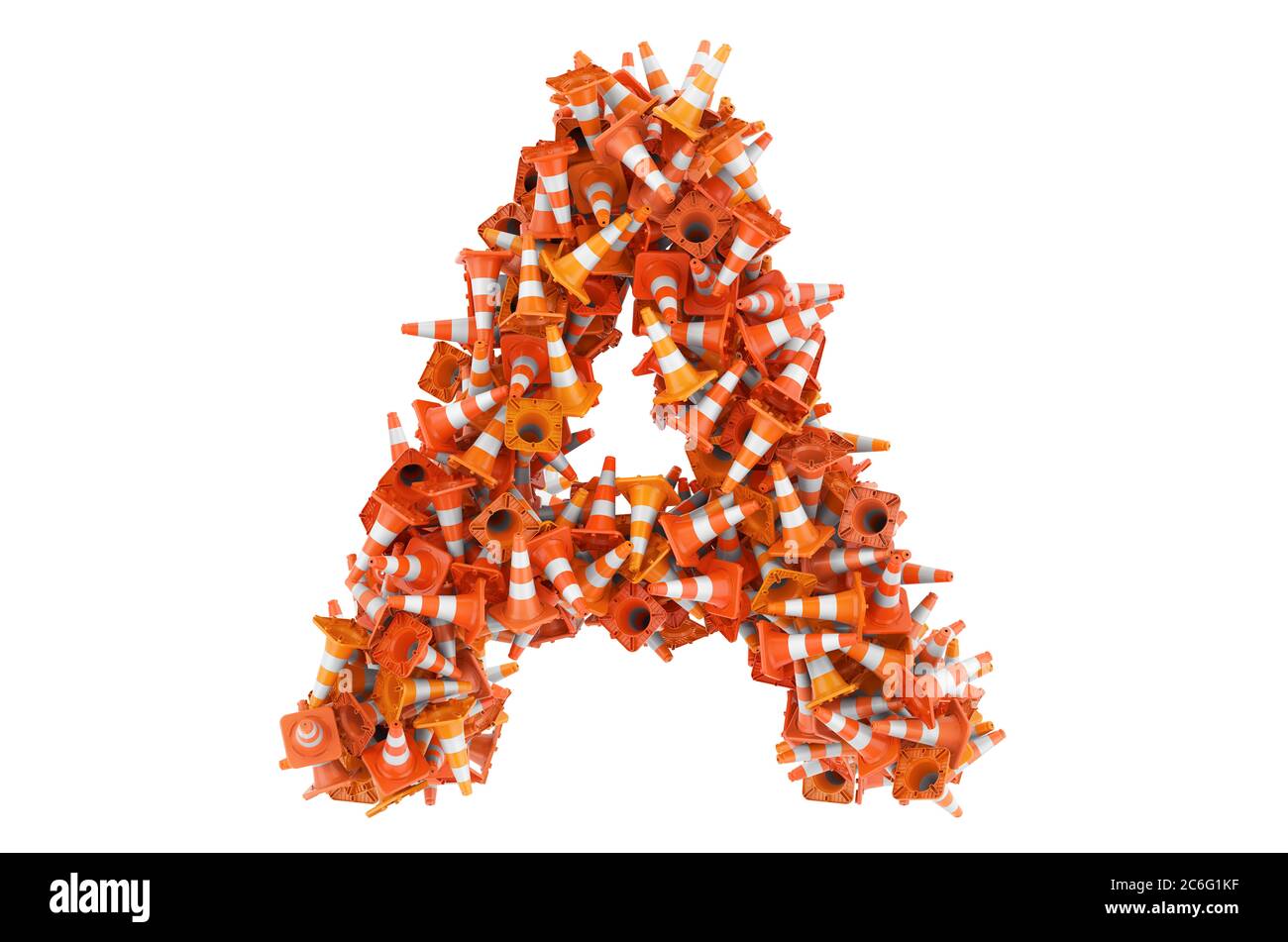 Letter A from traffic cones, 3D rendering isolated on white background ...