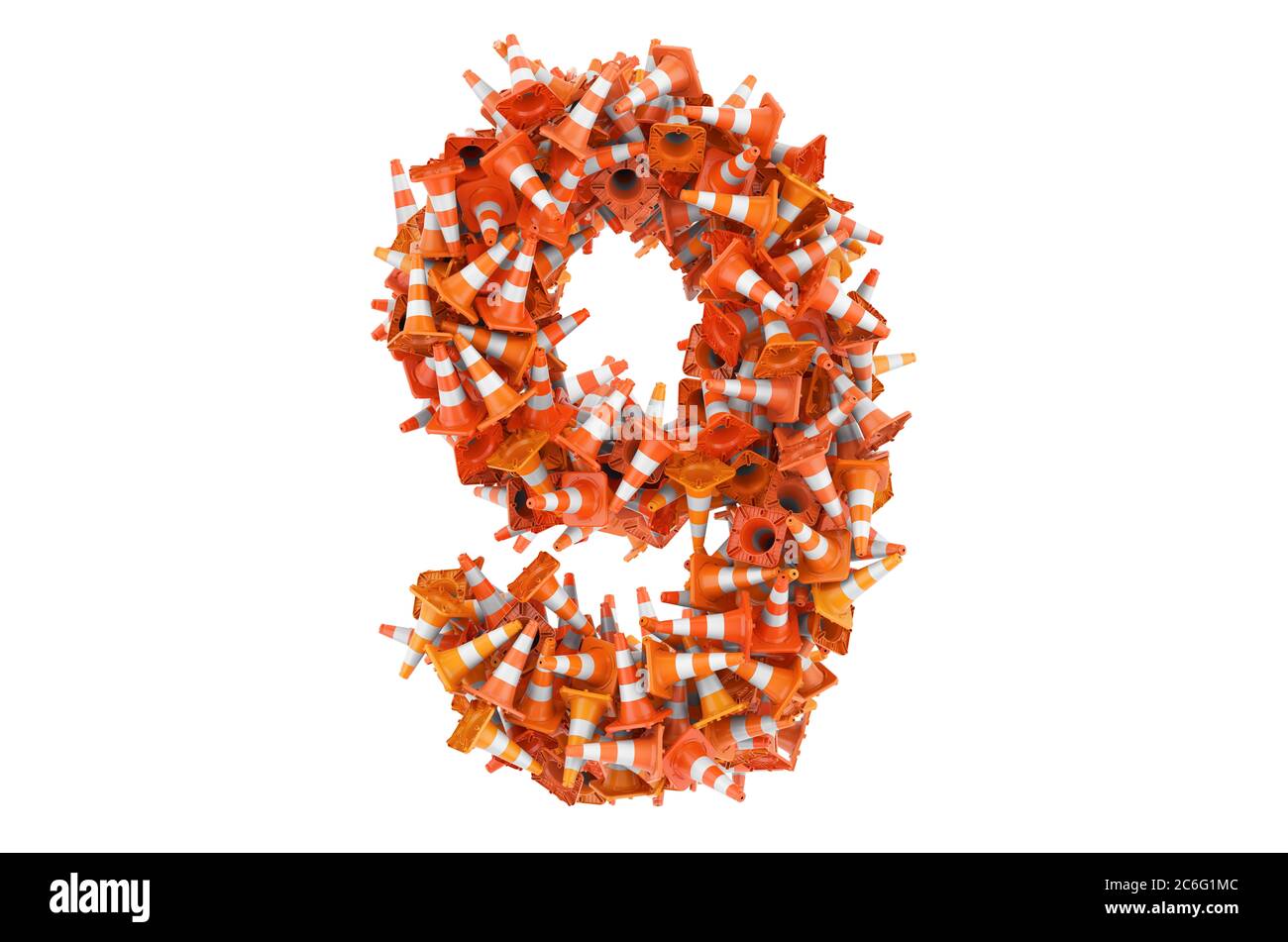 Number 9 from traffic cones, 3D rendering isolated on white background ...