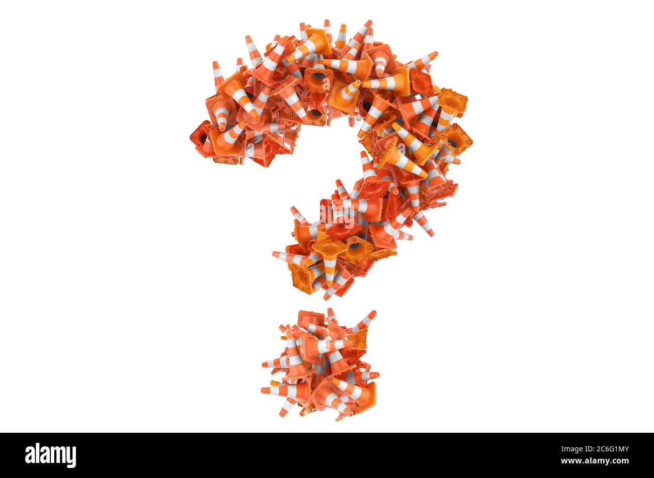 Question mark from traffic cones, 3D rendering isolated on white ...