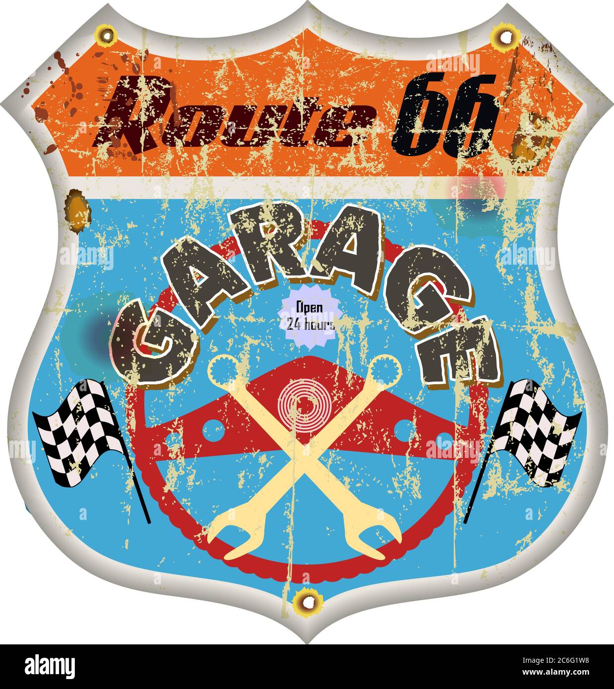 vintage route 66 gas sation sign, retro style vector illustration ...