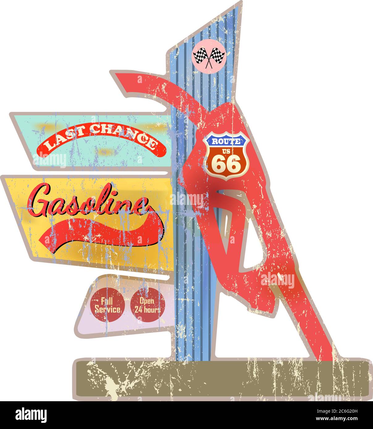 vintage route 66 gas sation sign, retro style vector illustration ...