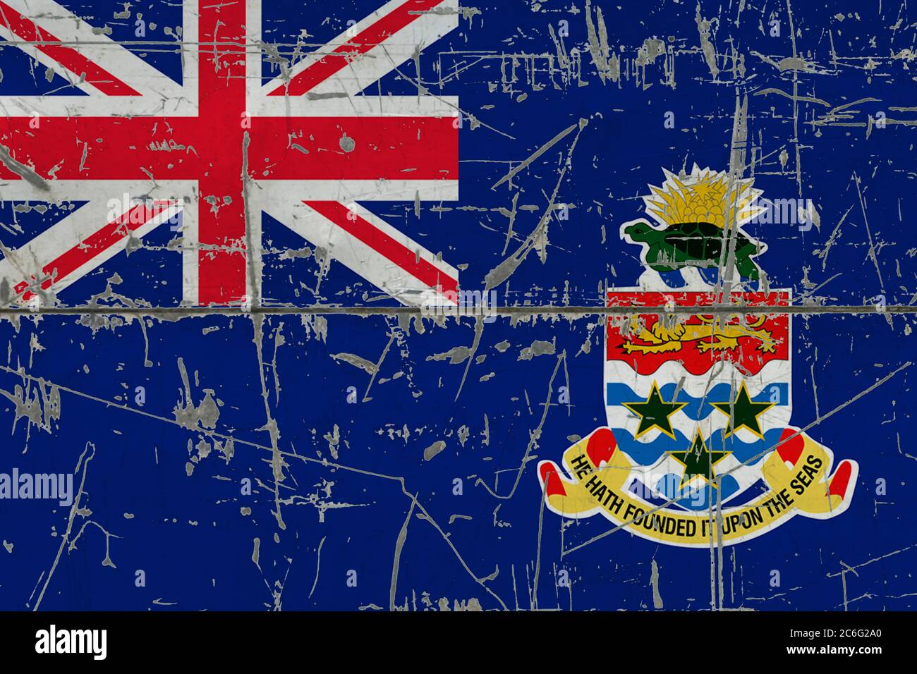 Cayman Islands flag painted on cracked dirty surface. National pattern ...