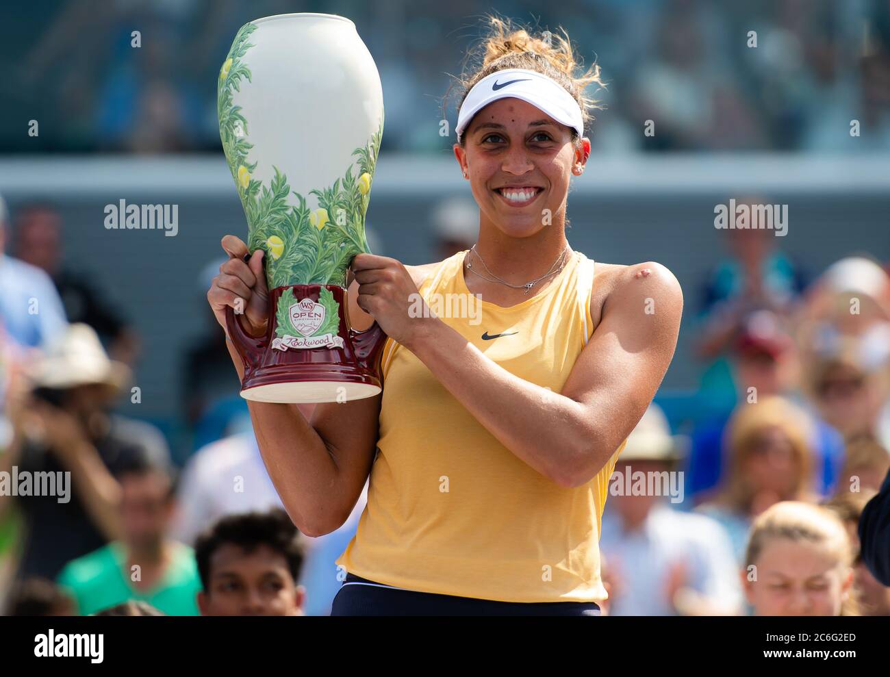 Madison Keys of the United States with her winners trophy after the ...